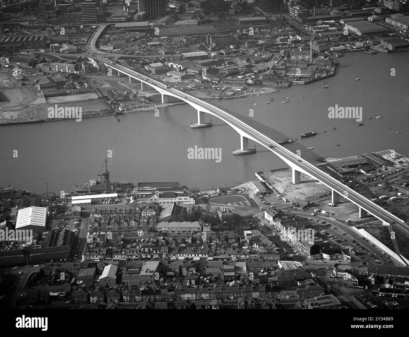 Aerial view of the Itchen Bridge over the River Itchen joining Woolston ...