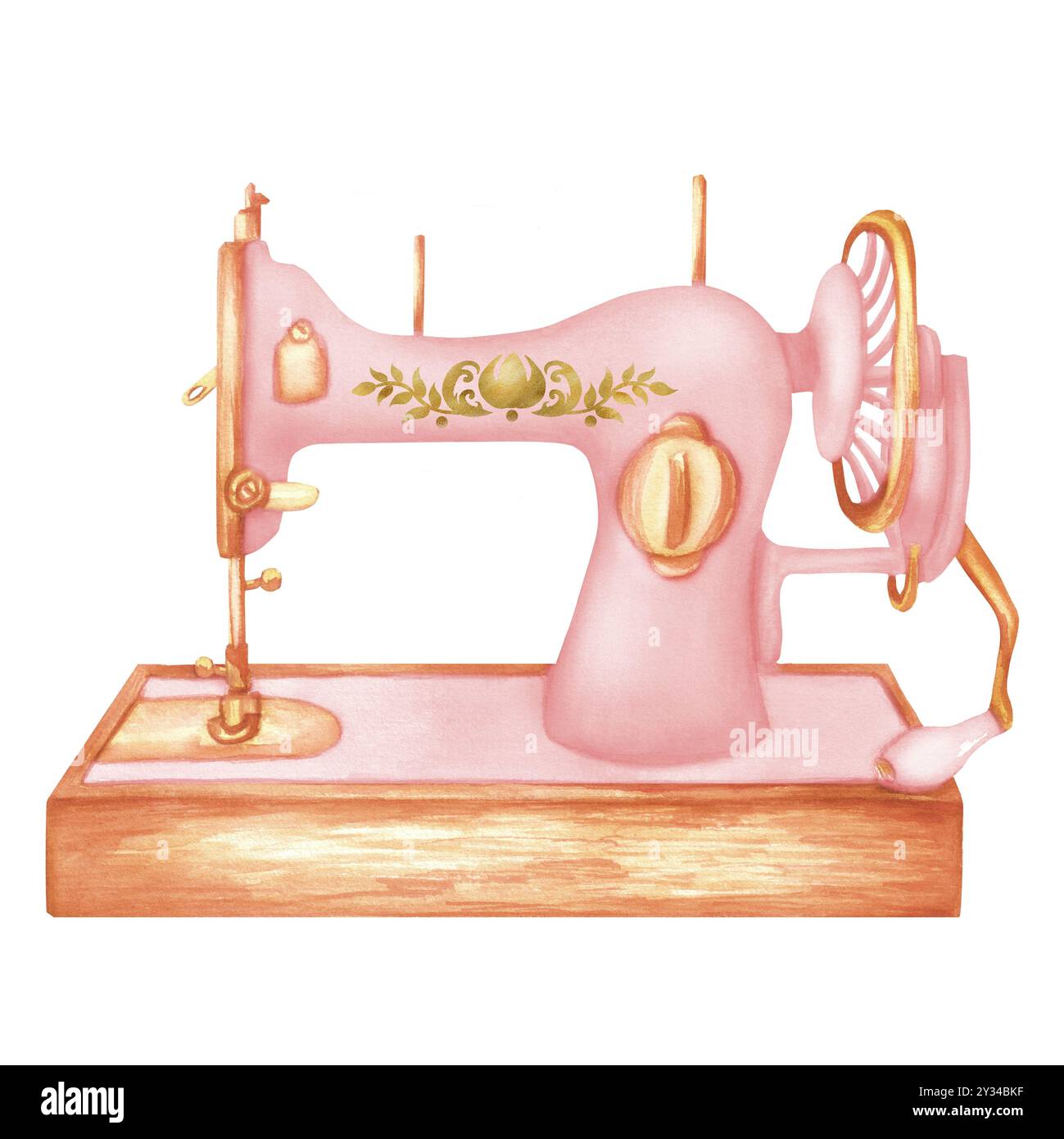 Pink vintage sewing machine for tailoring. Atelier clipart. Needlecraft ...