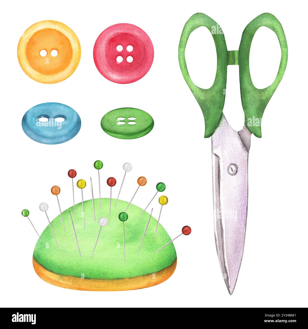 A bundle of sewing items. Needlecraft kit. Buttons, scissors ...