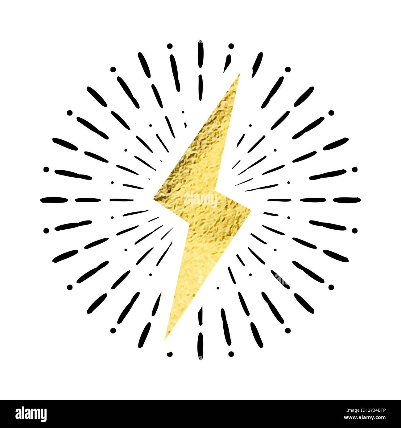 Vintage golden lightning bolt and sun rays. Gold foil texture ...