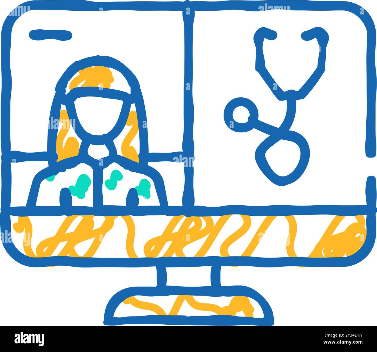 video conference with doctor icon doodle illustration Stock Vector ...