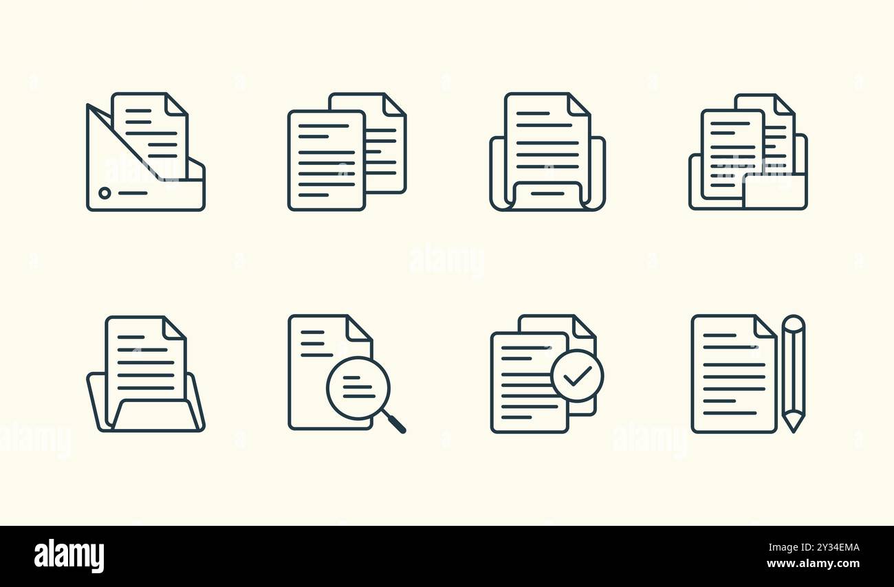 Minimalist line illustration concept icon set for office file and folder documentation project ...