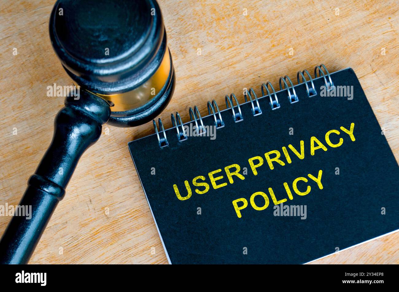 Top view of User Privacy policy text with gavel and pen background ...