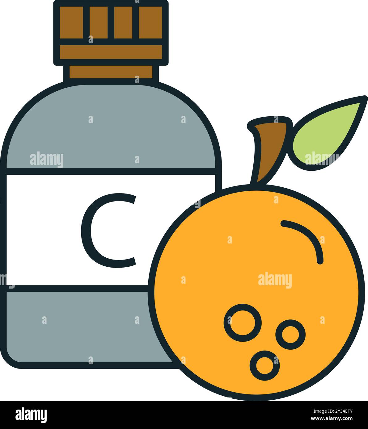 Bottle of vitamin c supplement with an orange, symbolizing a natural ...