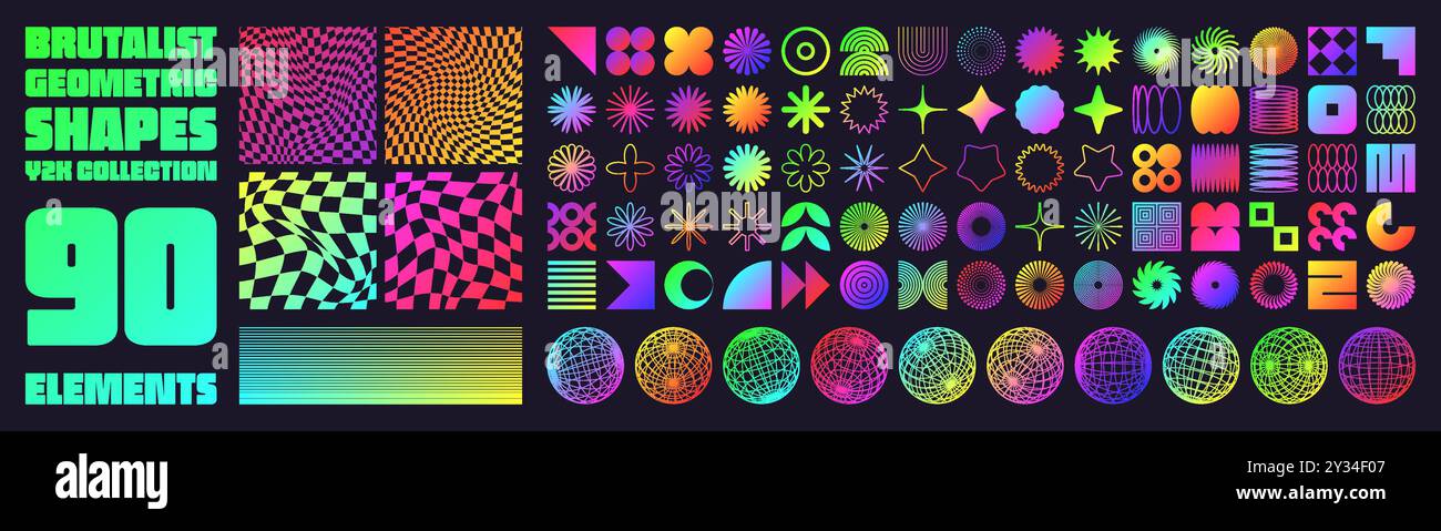 Brutalist geometric shapes, neon modern symbols. Groovy checkered ...