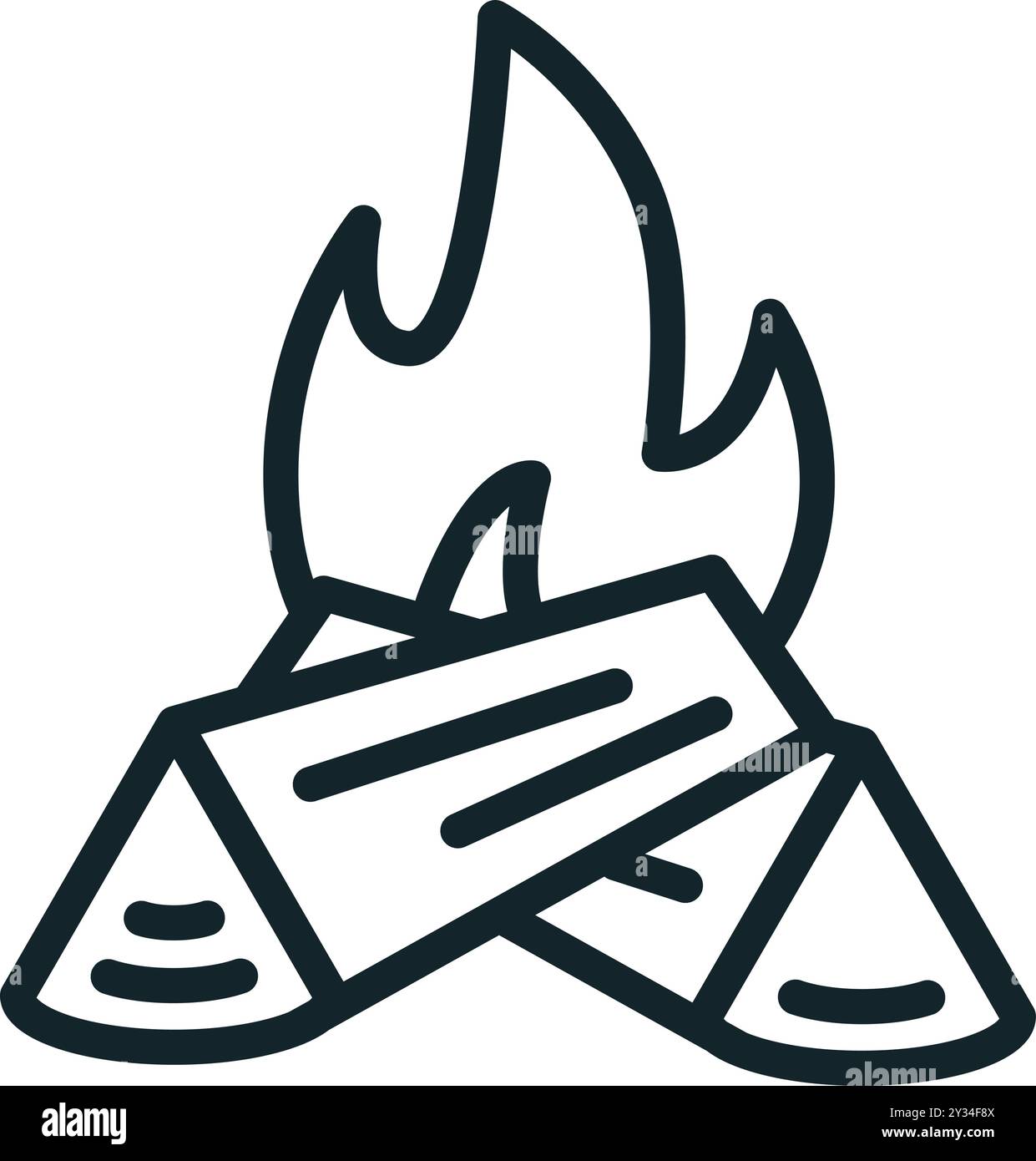 Campfire is burning with wood logs, creating a warm and inviting ...