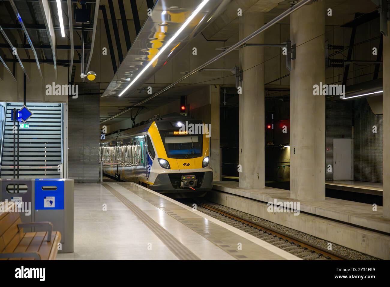 A moving NS Sprinter train arriving at Delft Railway Station, Delft ...