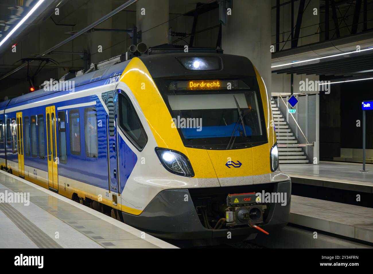A moving NS Sprinter train arriving at Delft Railway Station, Delft ...