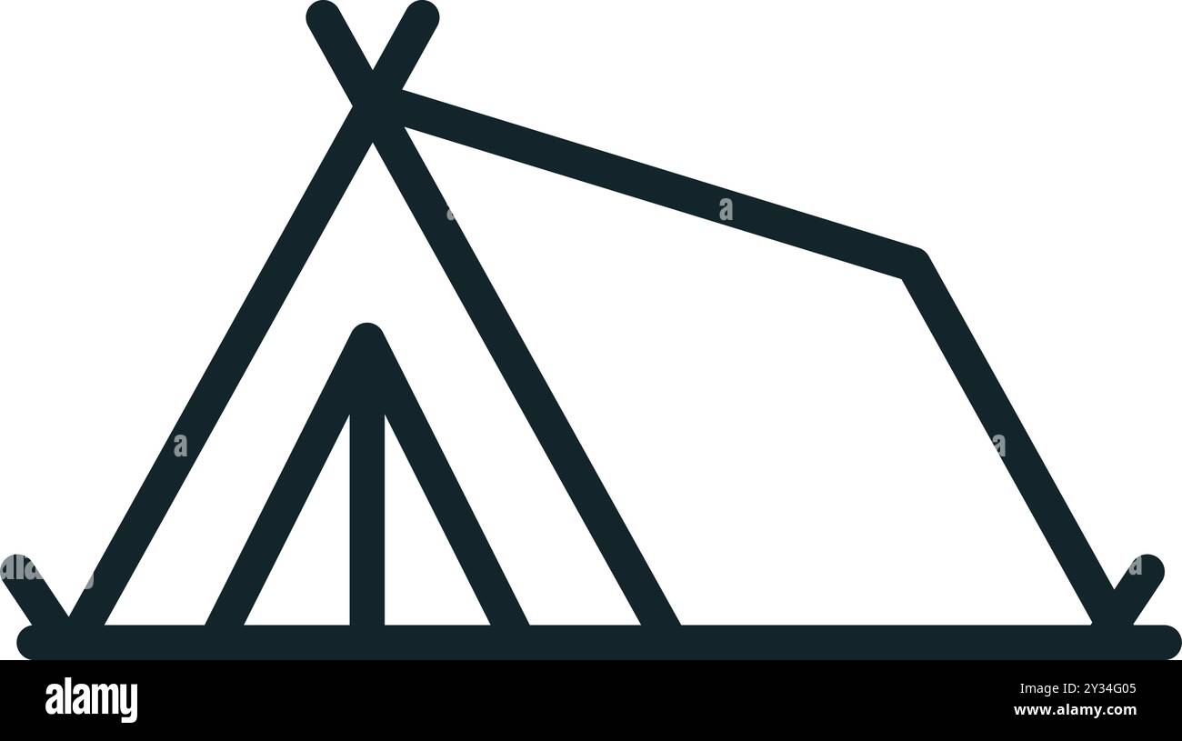 Simple line art icon depicting a classic camping tent, ideal for ...