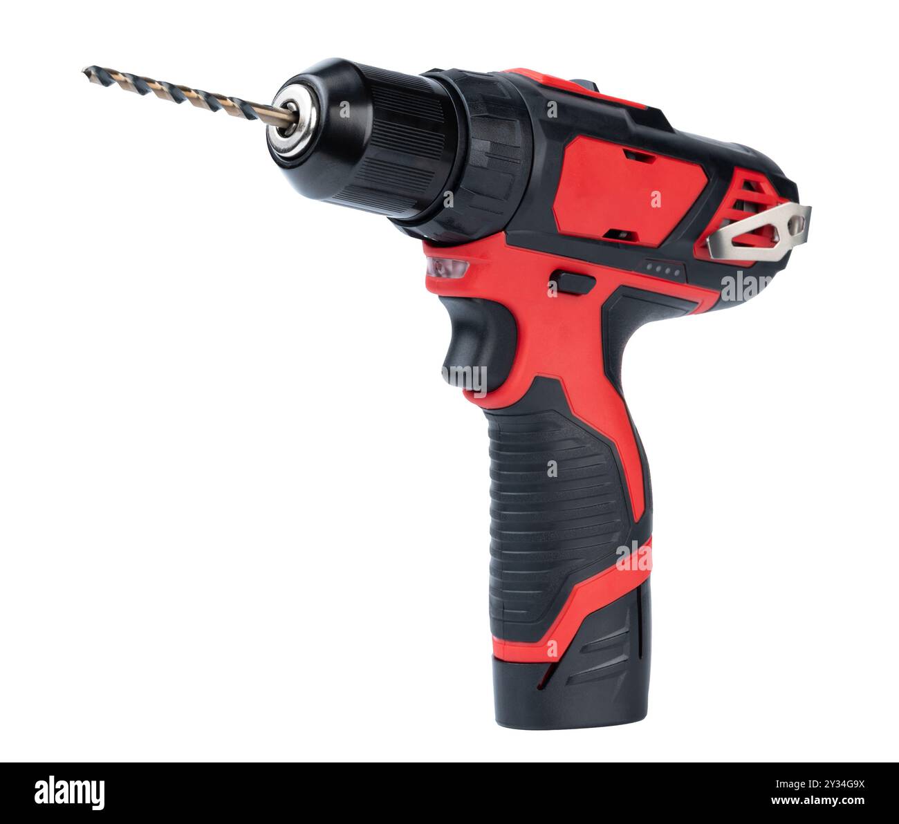 Electrical drill with battery power isolated on white studio background ...