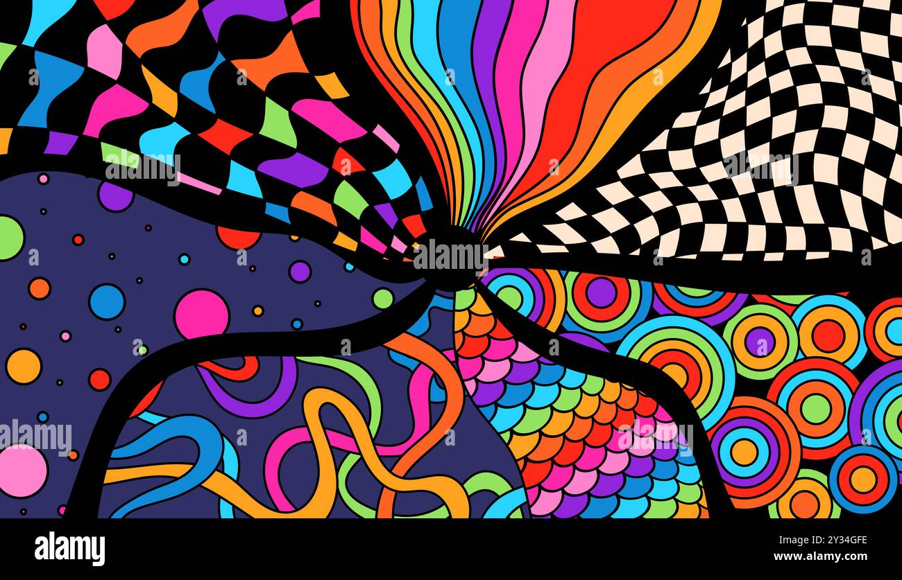 Zentangle coloring page for adult. Psychedelic groovy color background ...