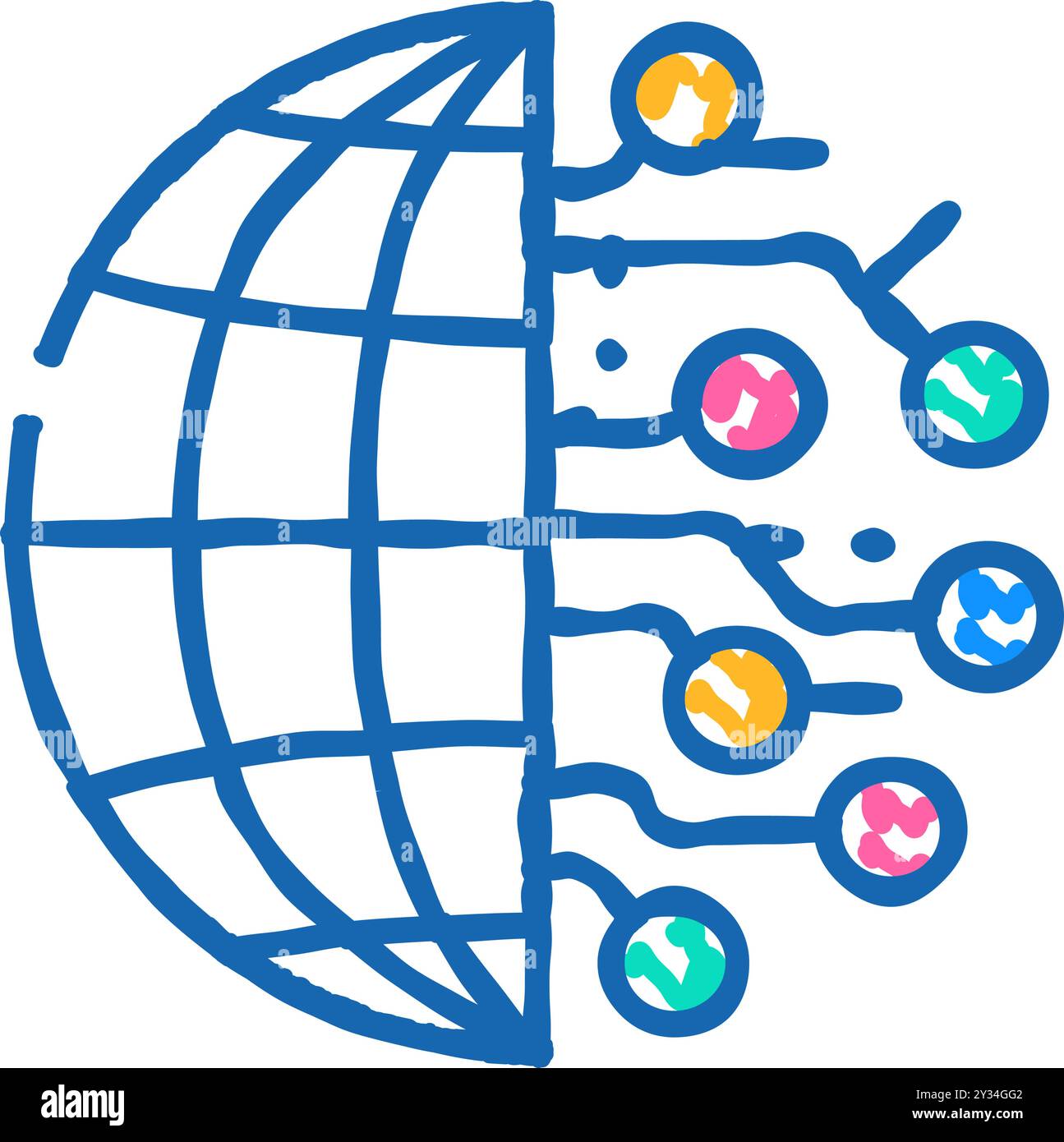 digitalization global business icon doodle illustration Stock Vector ...
