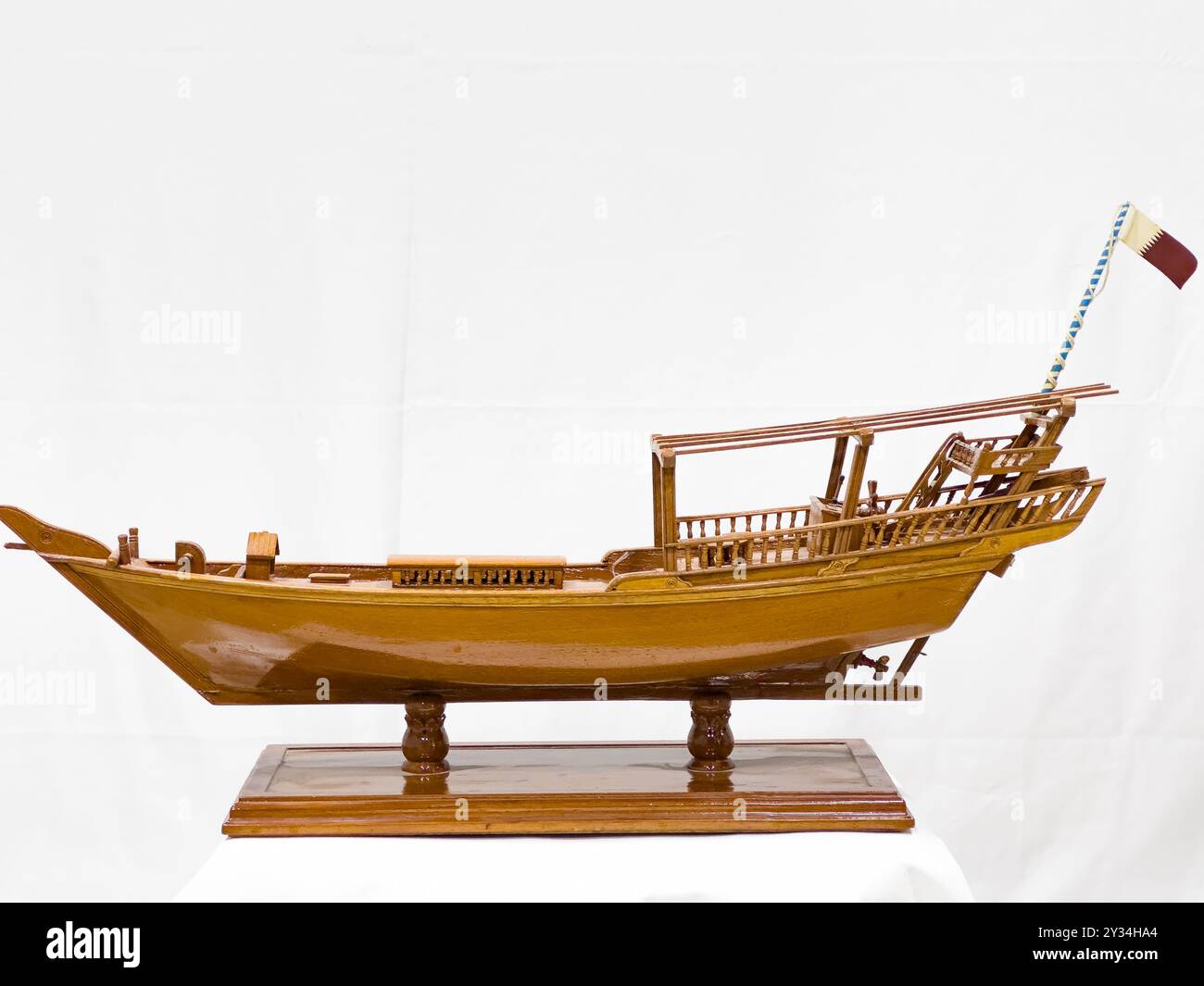 Traditional Arab wooden dhow boat model on display at Doha Qatar Stock ...