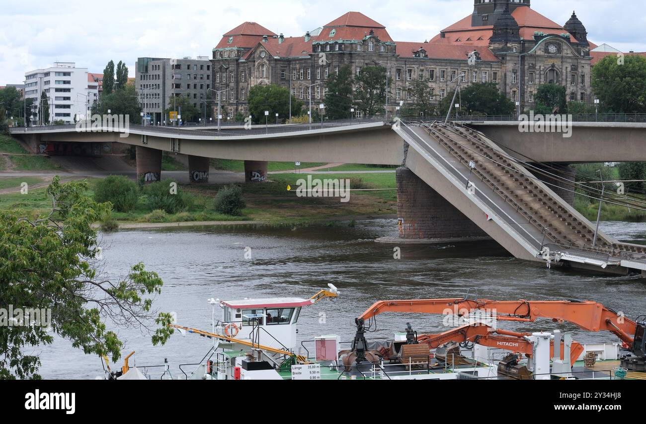 Dresden, Germany. 12th Sep, 2024. Elements of the Carola Bridge are ...