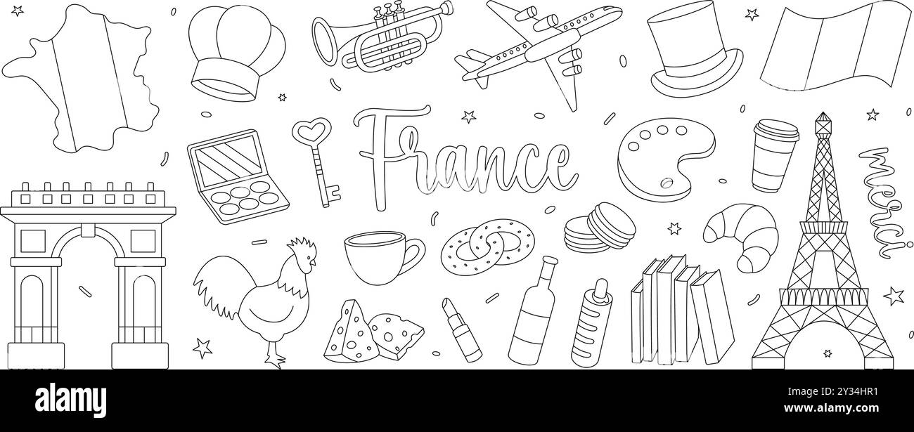 France outline set. Travel to France illustration. French linear ...