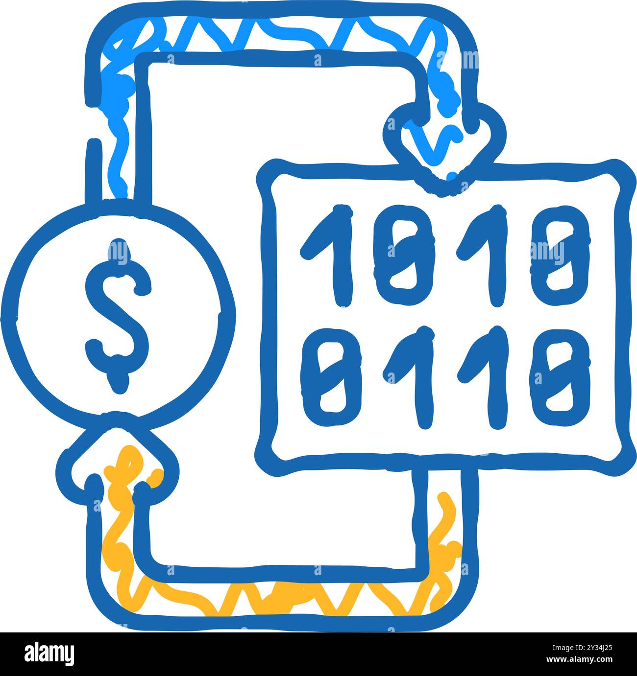converting digital money into paper icon doodle illustration Stock ...