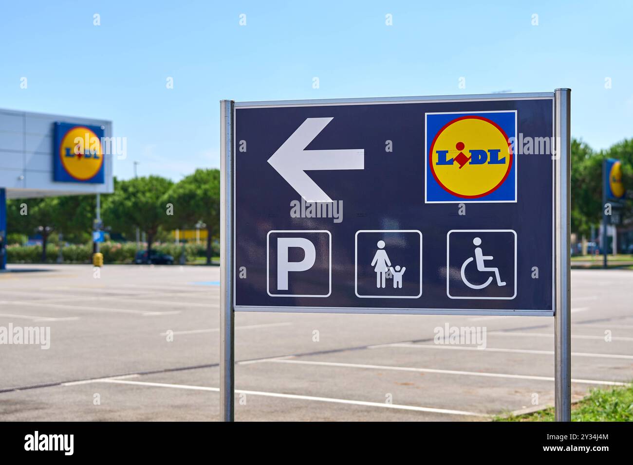 Koper, Slovenia - 25 August 2024: A parking lot sign from a Lidl ...
