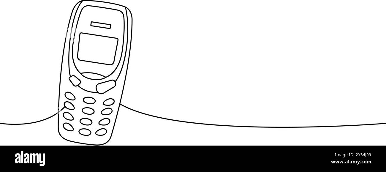 Obsolete mobile one line continuous drawing. Old communication gadgets ...