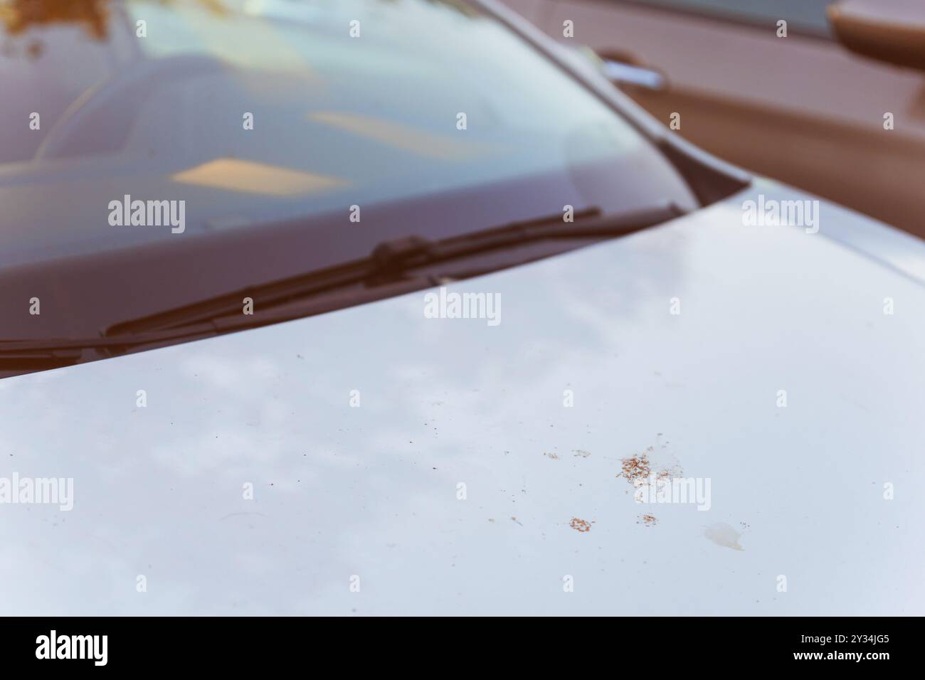 rust stains on the hood of a white old car Stock Photo - Alamy