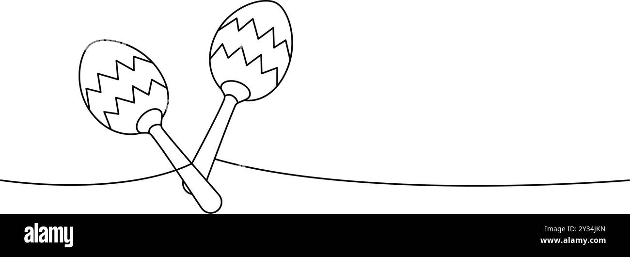 Wood maracas one line continuous drawing. Mexican musical instruments ...