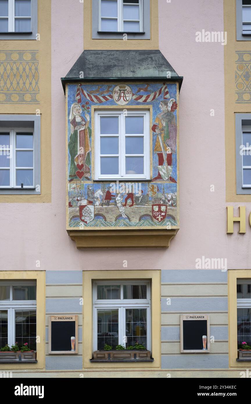 Historic bay window from 1435 on a residential building, painted by ...