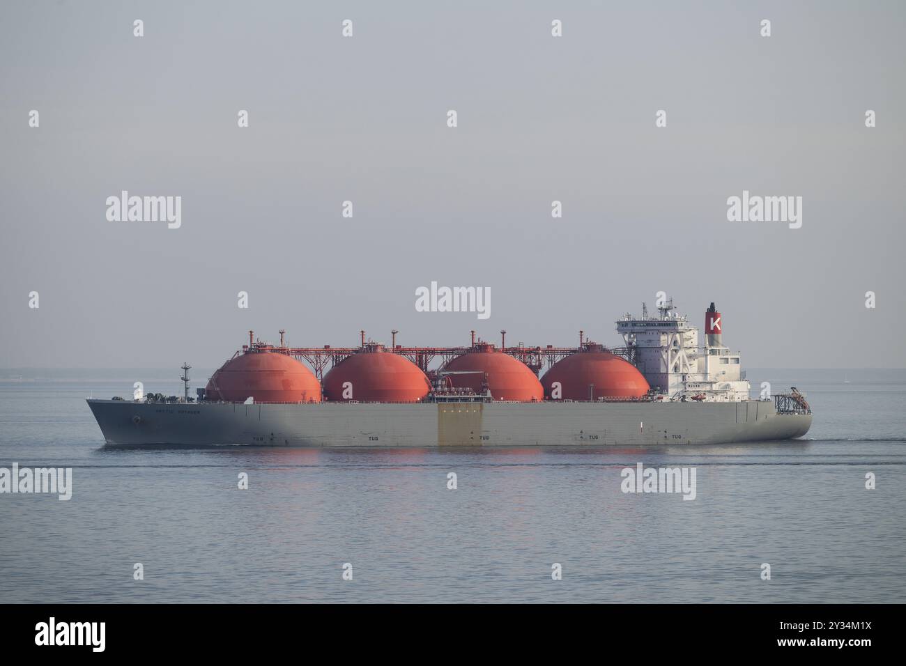 Liquefied natural gas is transported by LNG tanker Arctic Voyager, 290 metres long, 48 metres ...