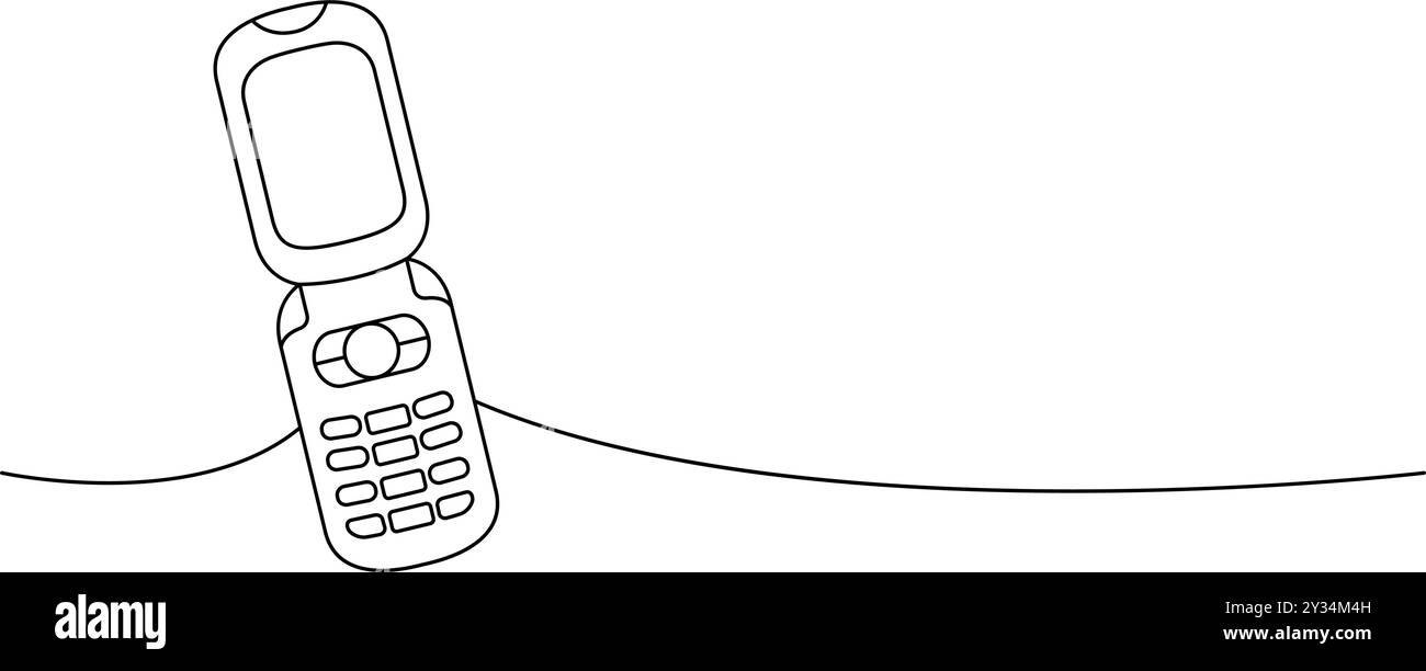 Mobile flip phone one line continuous drawing. Old communication ...