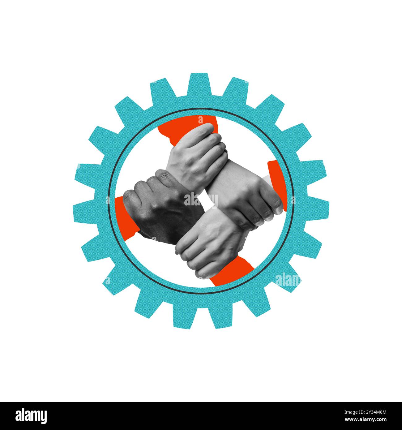 Hands forming gear, symbolizing teamwork and human resources. Effective ...