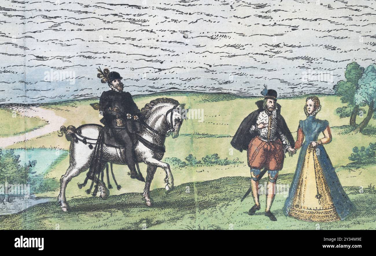 Rider, couple in traditional traditional costume, detail from: View of ...