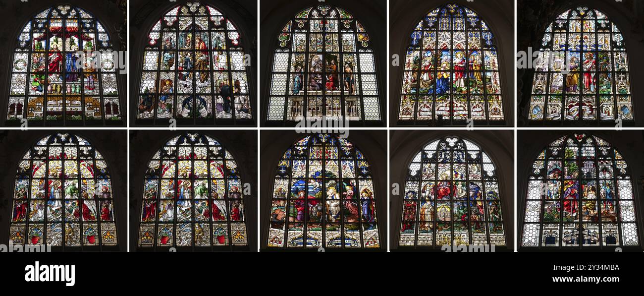 Ten church windows, stained glass with biblical motifs from the 15th ...