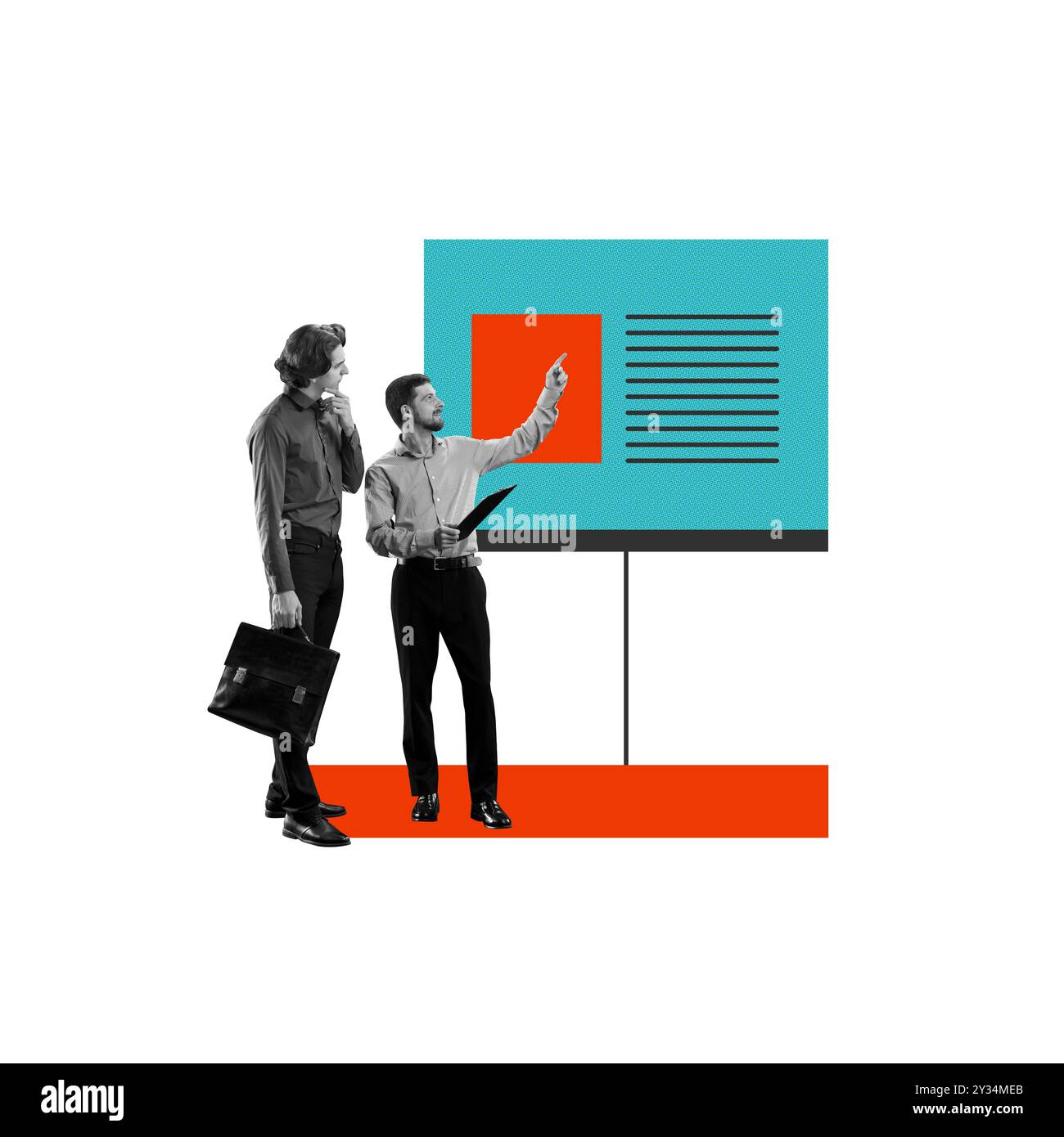 Man making induction to new employee, presenting information on screen ...