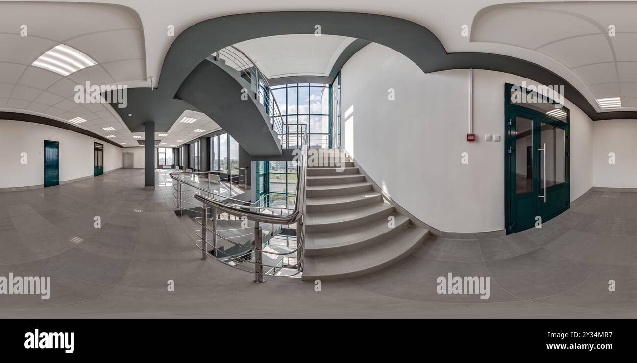 hdri 360 panorama on emergency and evacuation exit stairs in empty ...