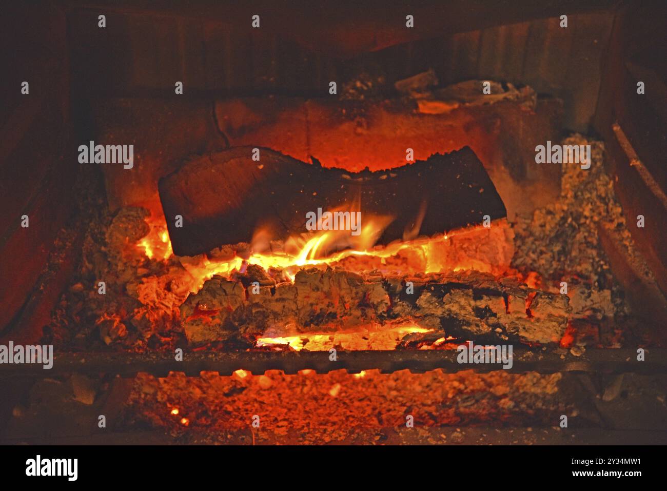 Fire, open fire, wood fire, embers, Federal Republic of Germany Stock ...