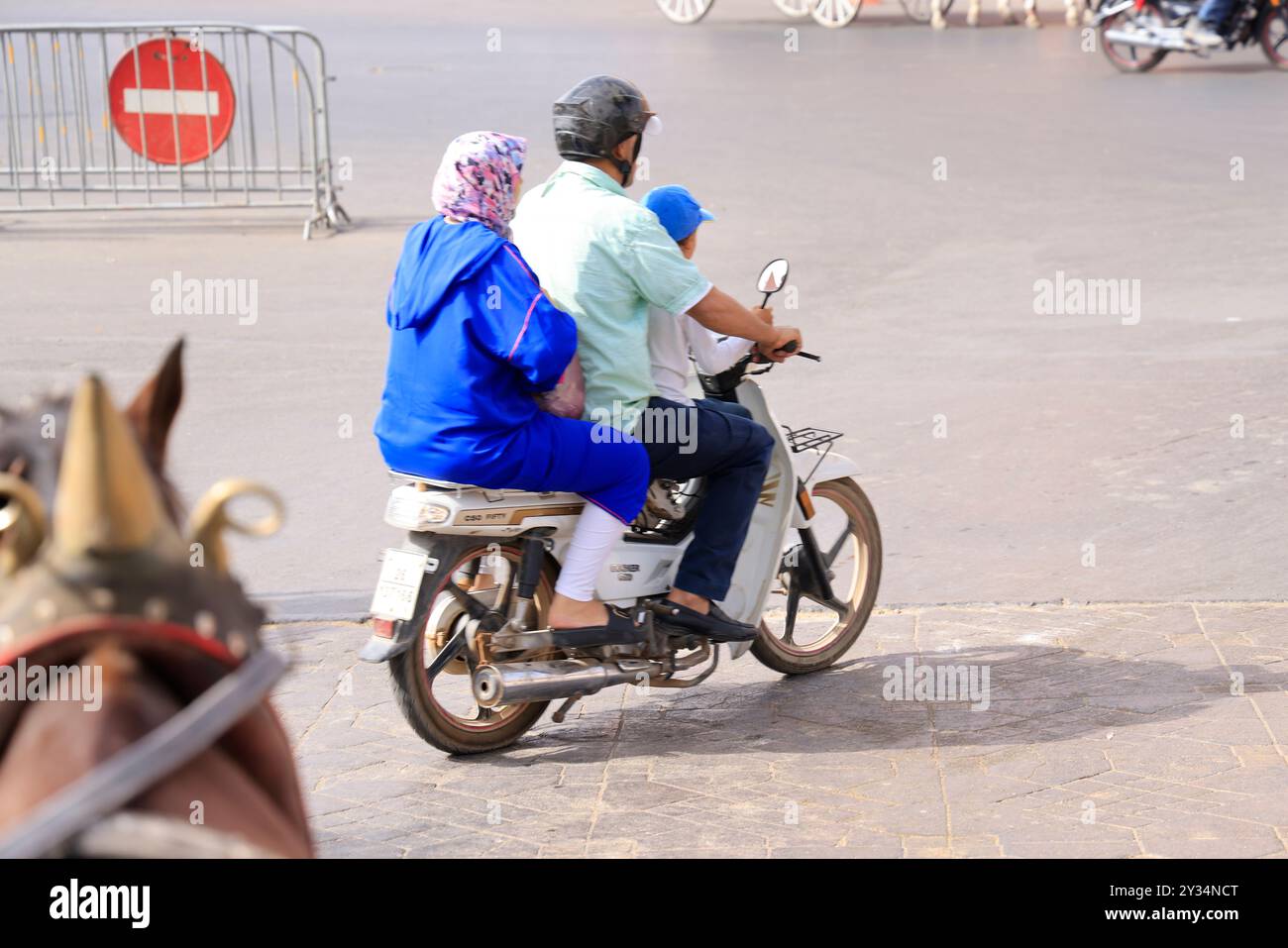 Horse-drawn carriages are used to tour the city of Marrakech, a tourist ...