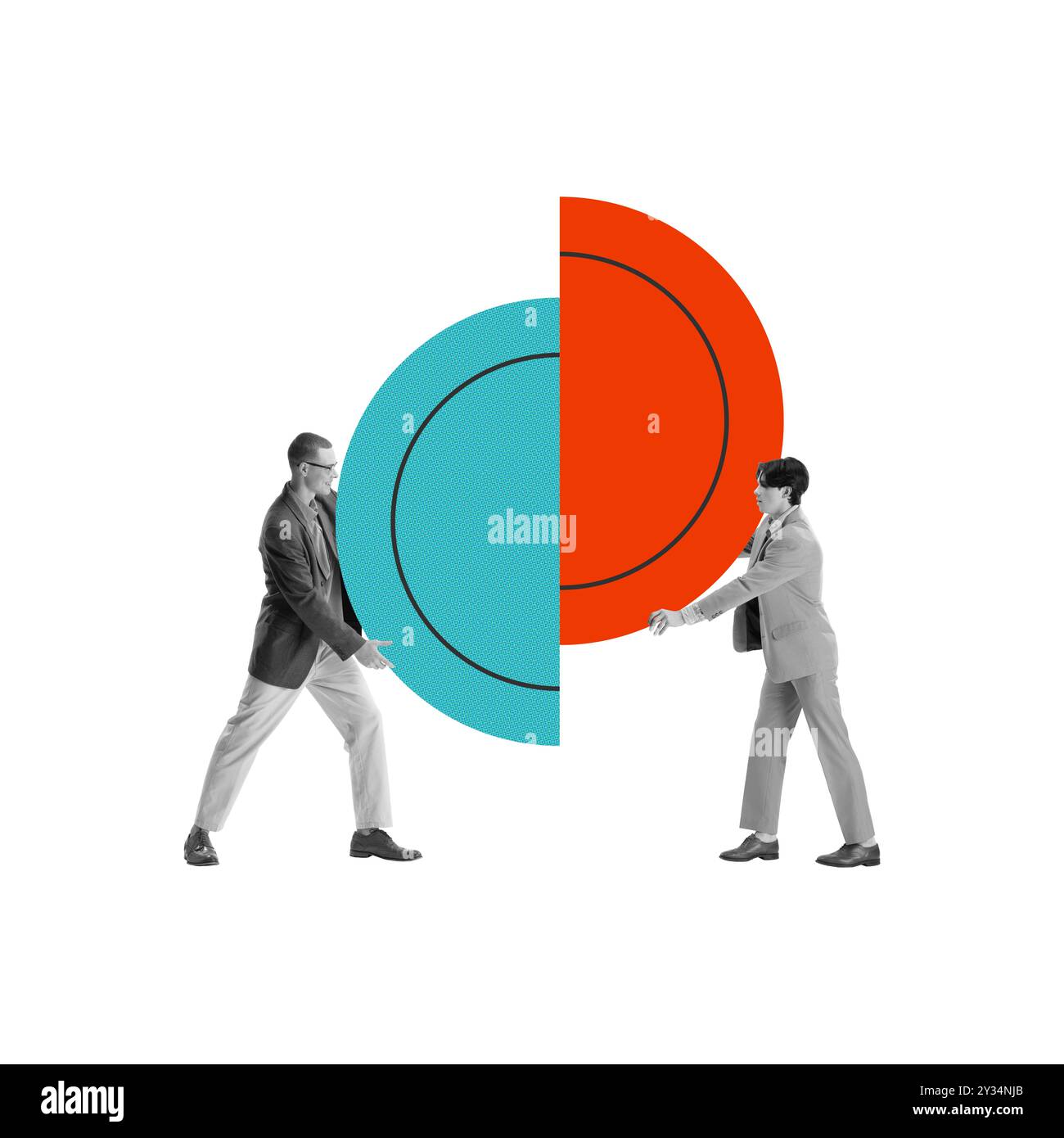 Two Men Colleagues Connecting Circles Symbolizing Efficient Collaboration In Project