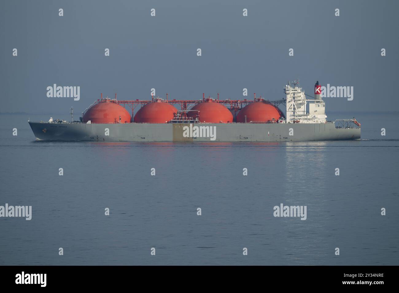 Liquefied natural gas is transported by LNG tanker Arctic Voyager, 290 metres long, 48 metres ...