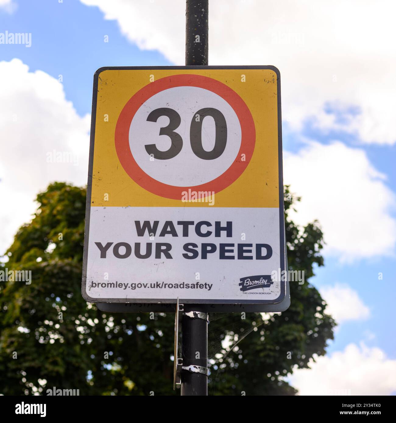 30mph speed limit sign in built up area with Watch Your Speed message Stock Photo - Alamy