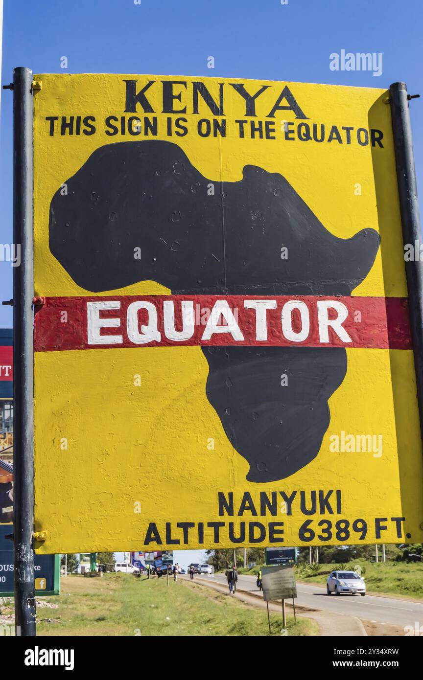 Equator line road sign in Nanyuki city in central Kenya Stock Photo - Alamy