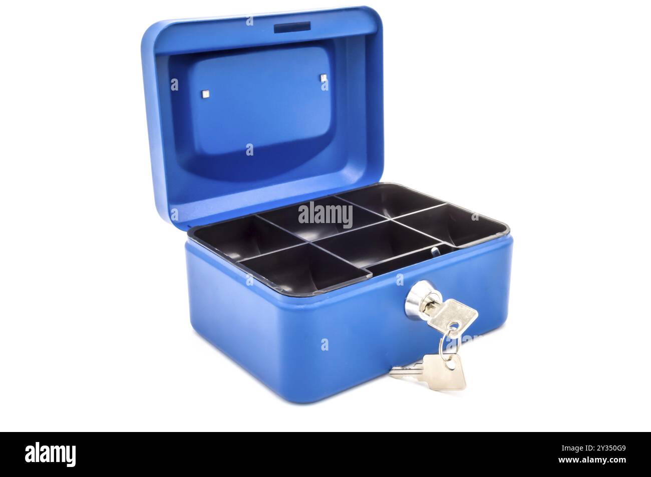 Open blue safe with a key on a white background Stock Photo - Alamy