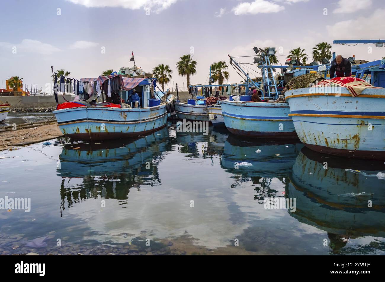 Port of fishing boats in the old marina of the city of Hurghada in ...