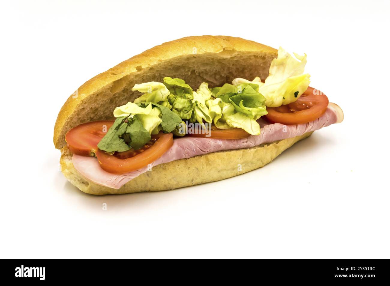 Belgian ham sandwich with salad and tomato on white background Stock ...