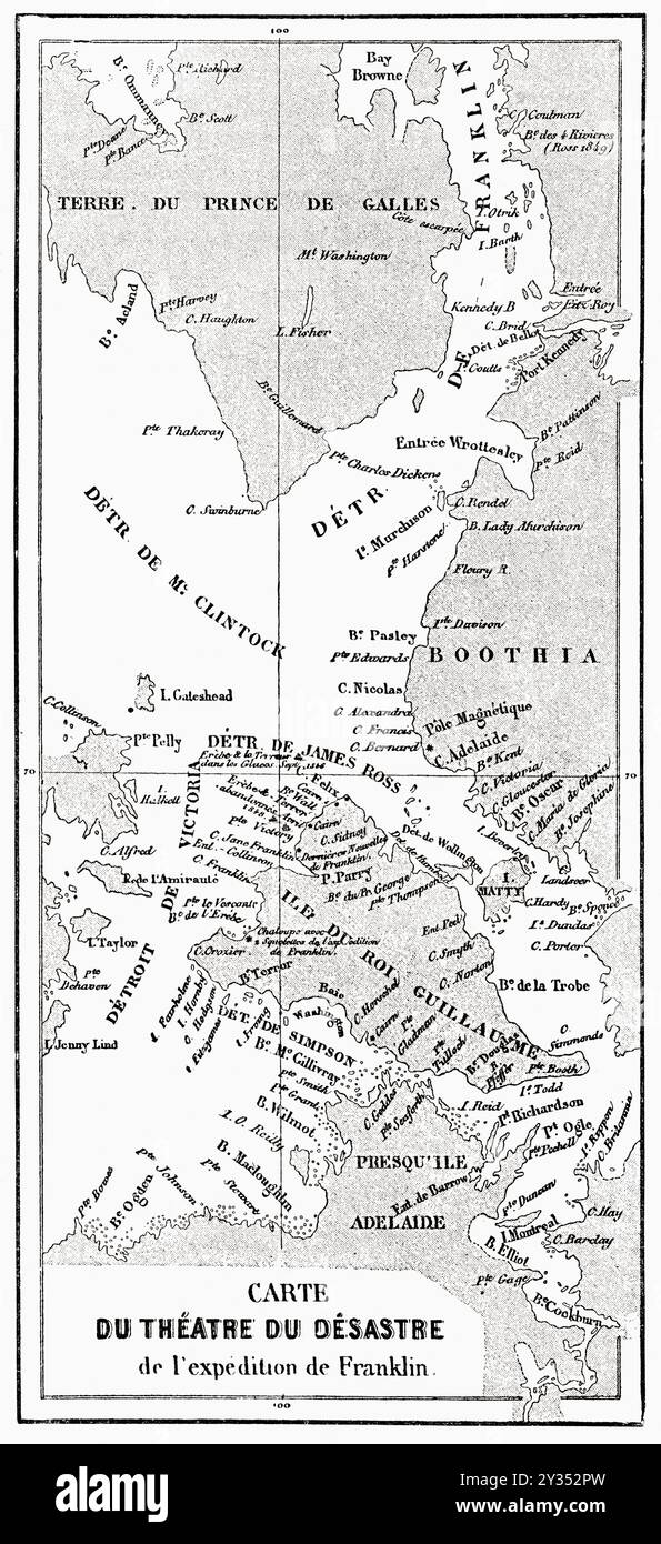 Map showing the region of Franklin's lost expedition, 1845 - 1847. From ...