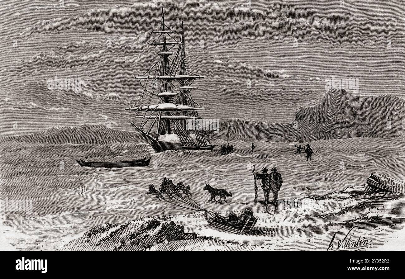 The steam yacht, The Fox, wintering in the Bellot Strait. The Fox was ...