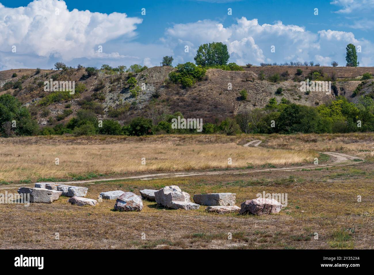 Curvy Path with Stone Rocks, Trees, and a Blue Sky. Layers of nature ...