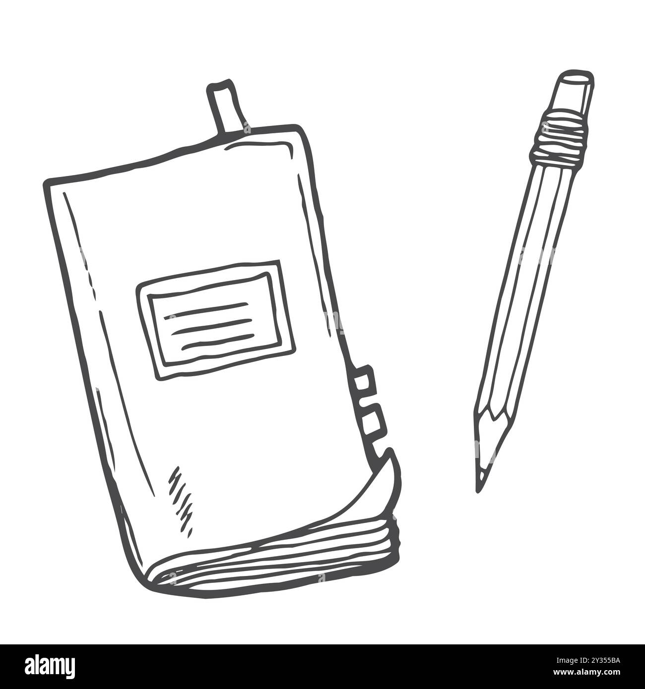 Hand drawn doodle sketch open notebook, clear page, template for notes ...