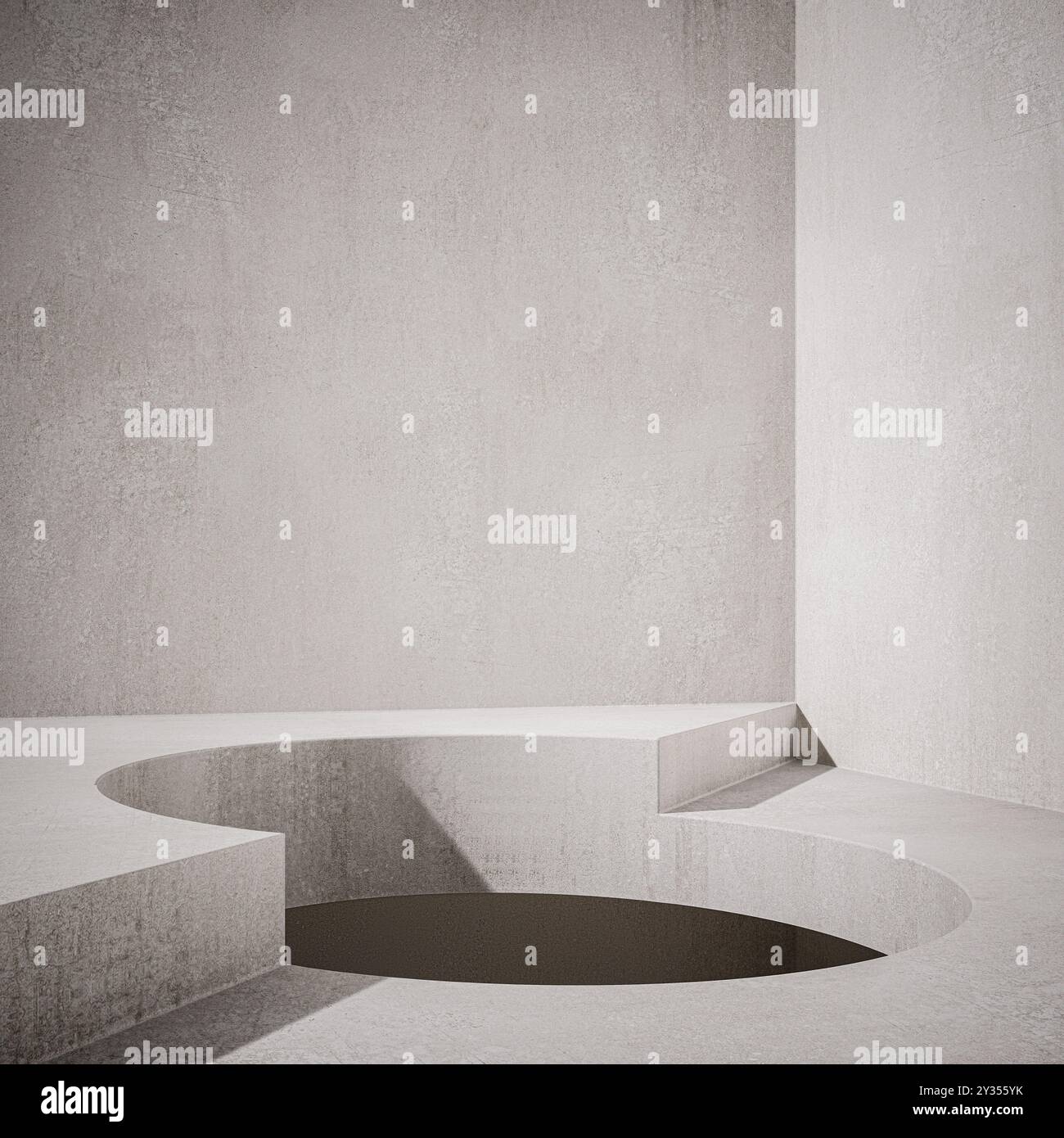 3D Background, Empty Concrete Room with Hole on Floor for Product ...