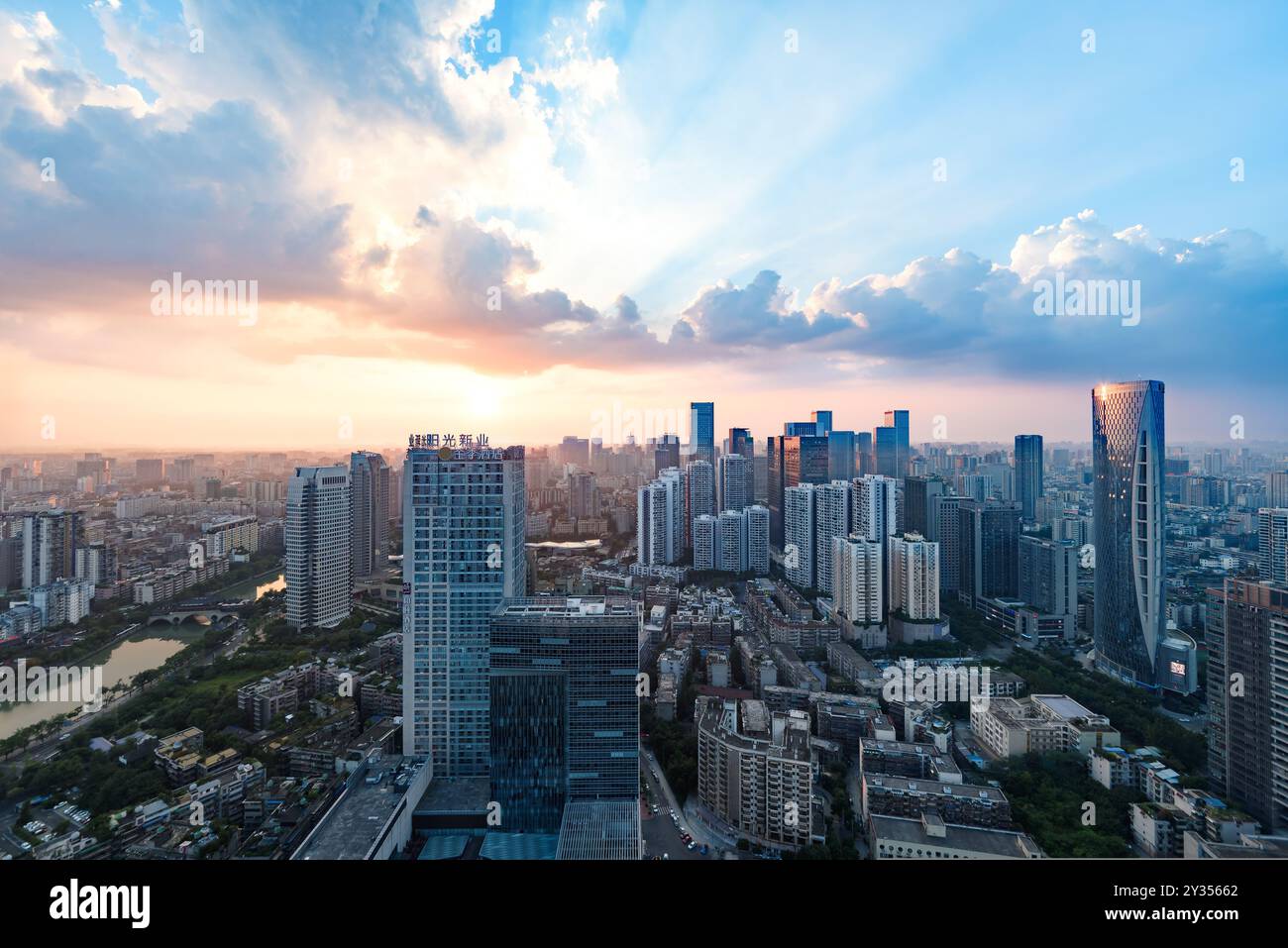 City downtown skyline at sunset in Chengdu, Sichuan, China Stock Photo ...