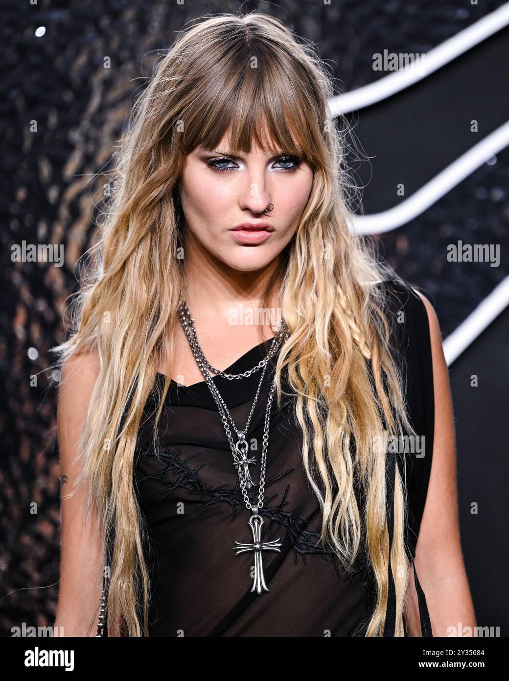 Elmont, USA. 11th Sep, 2024. Victoria Deangelis of Maneskin walking on ...