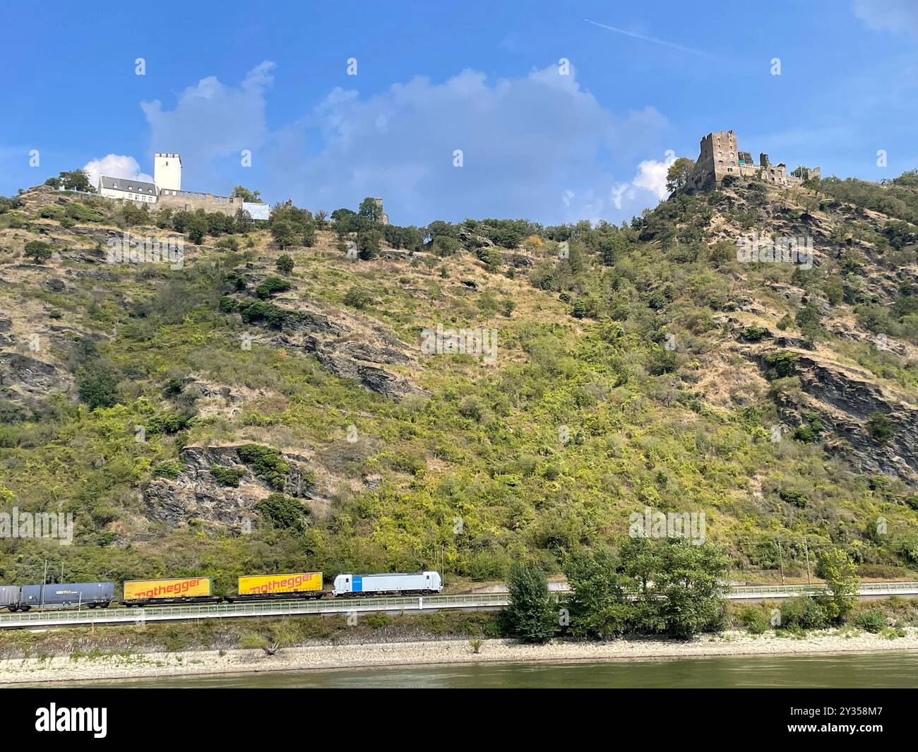 LIEBENSTEIN on the middle Rhiner, Germany with the castle hotel looking ...