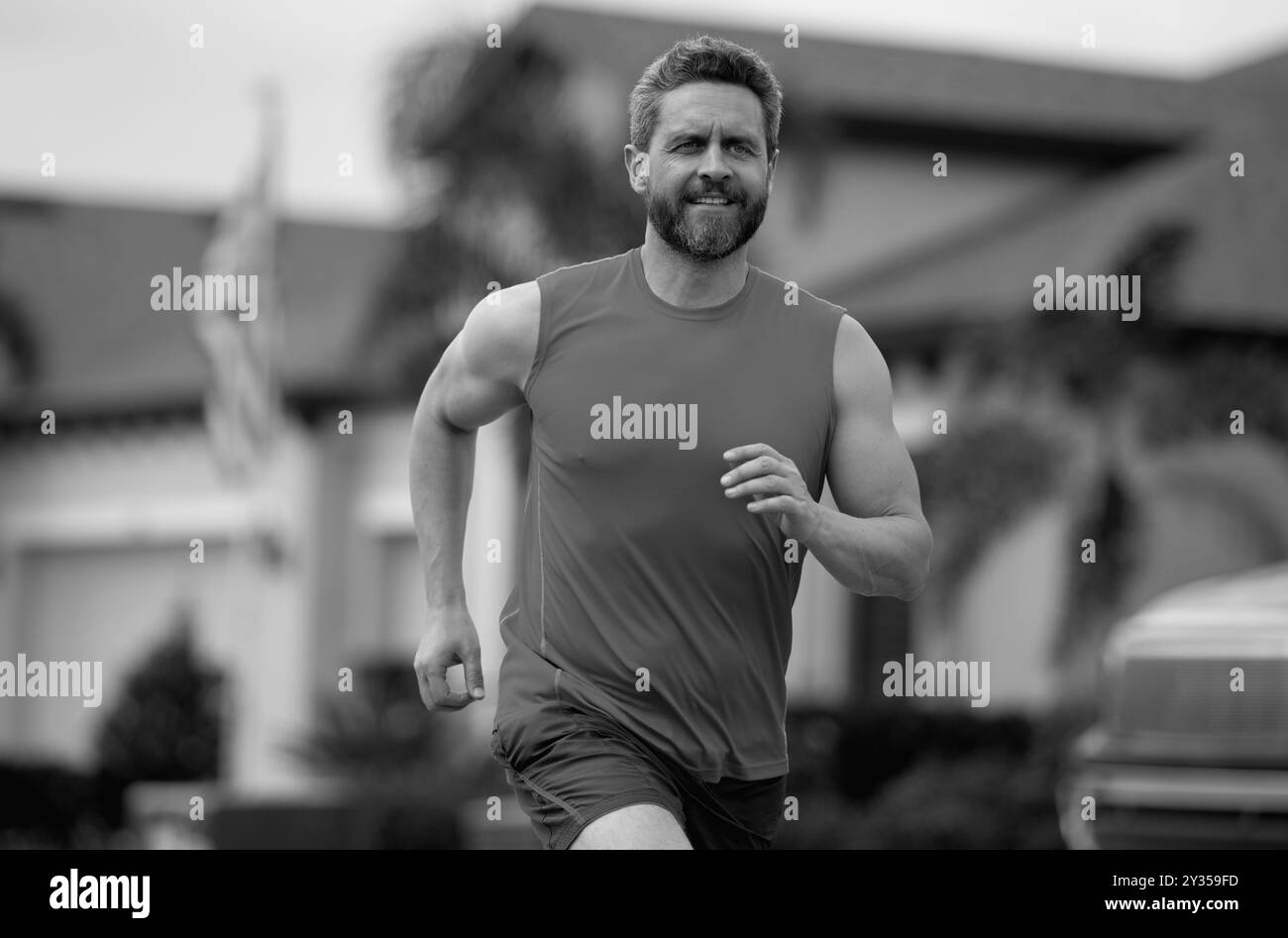 Sport runner. Man running. Fit male sport fitness model sprinting ...